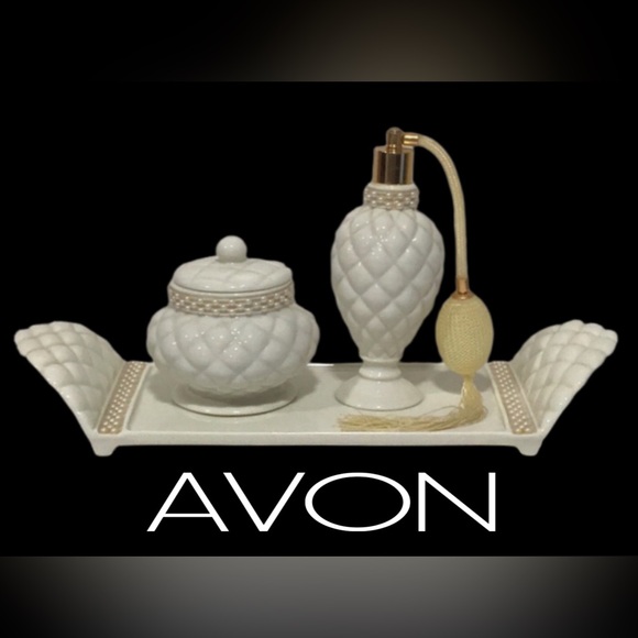 Avon | Bath | Vintage Avon Vanity Set Puff Perfume Bottlecotton Ball ...
